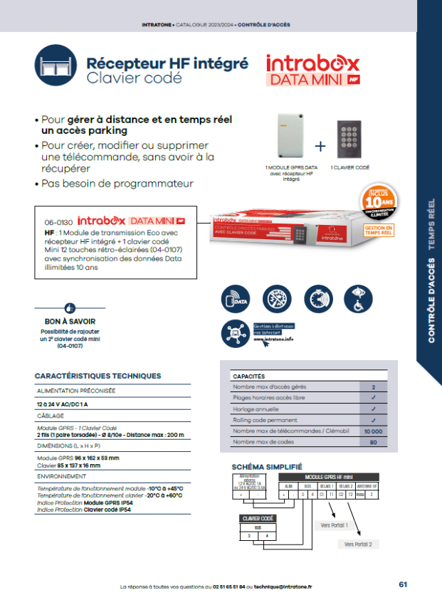 06-0130 Intrabox Data mini récepteur HF intégré + clavier codé - Intratone