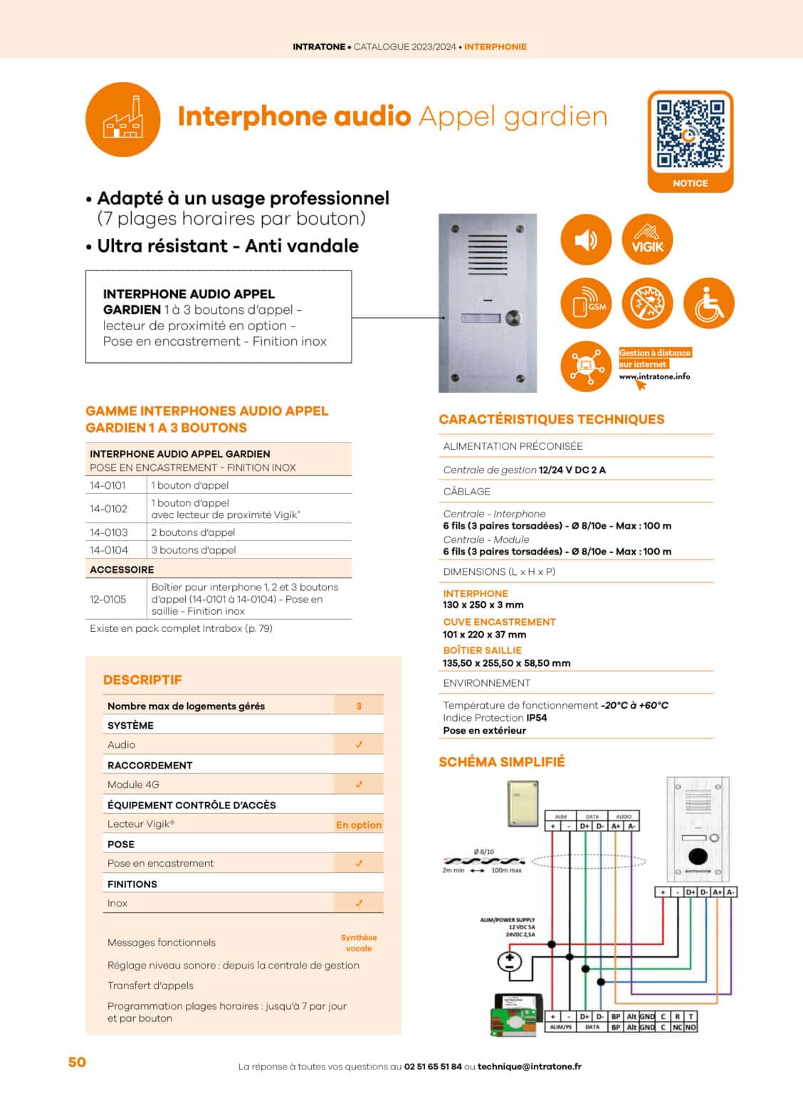 Interphone audio appel gardien - Intratone