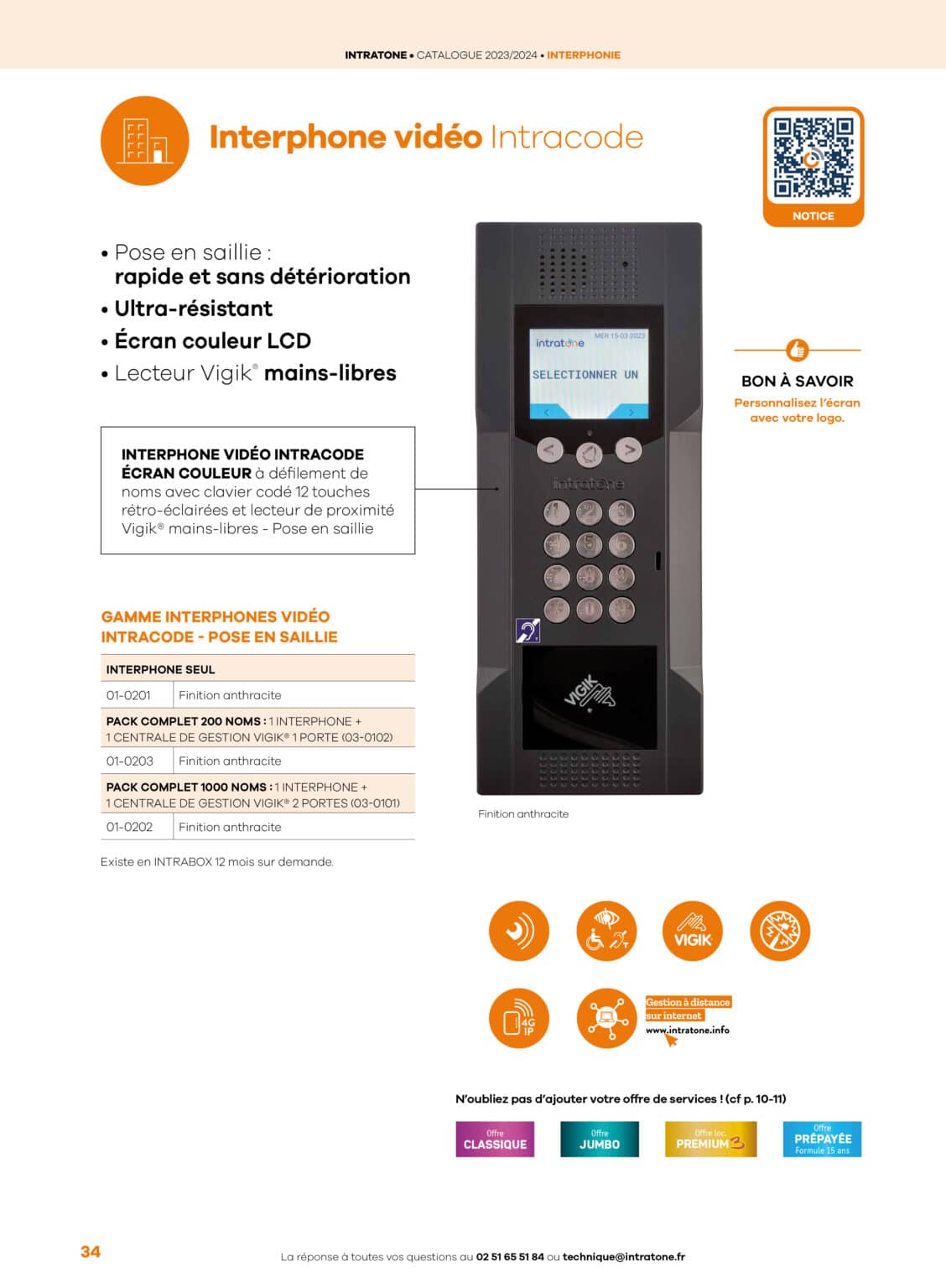 Interphone vidéo Intracode - Intratone