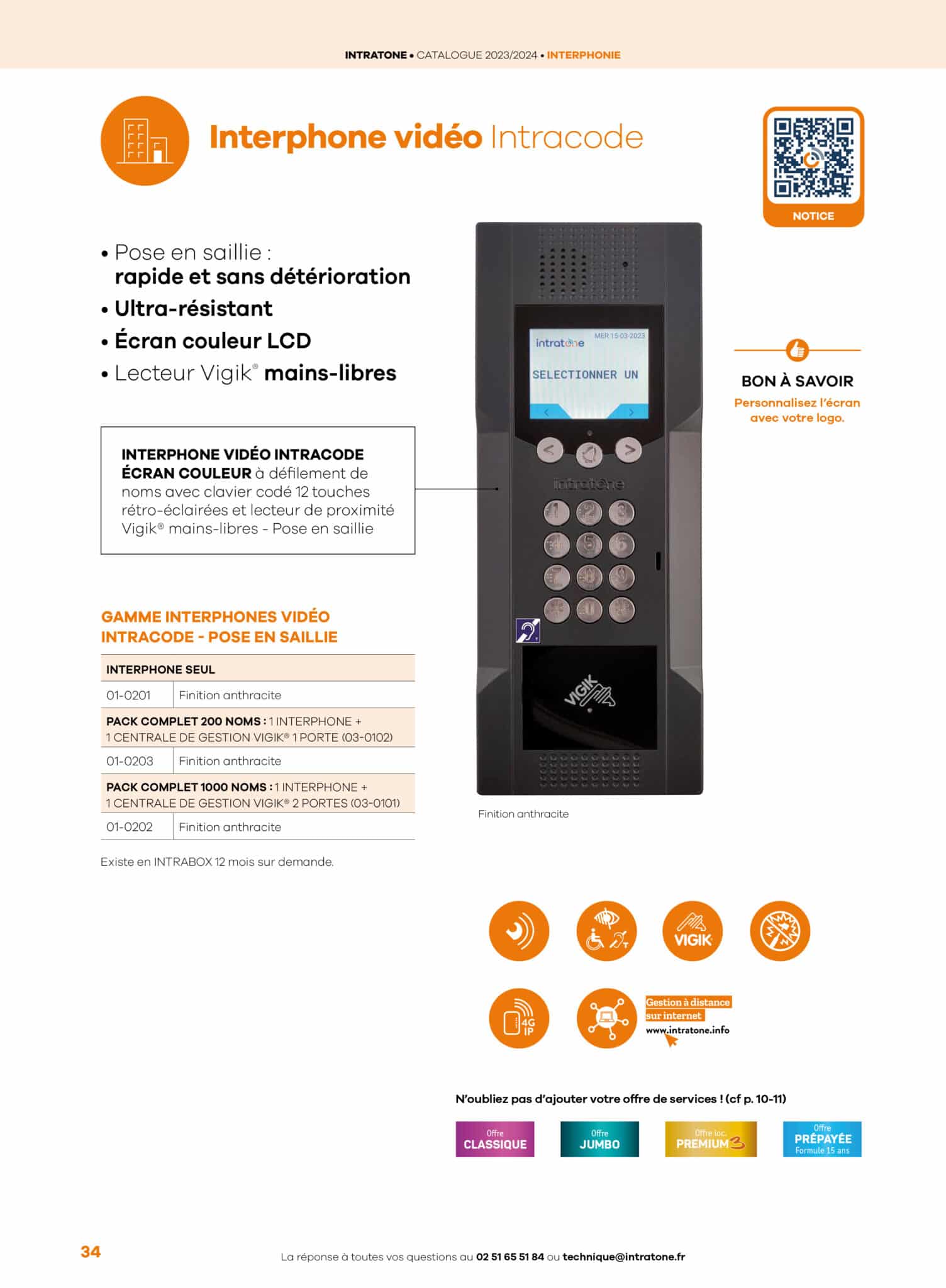 Interphone vidéo Intracode - Intratone