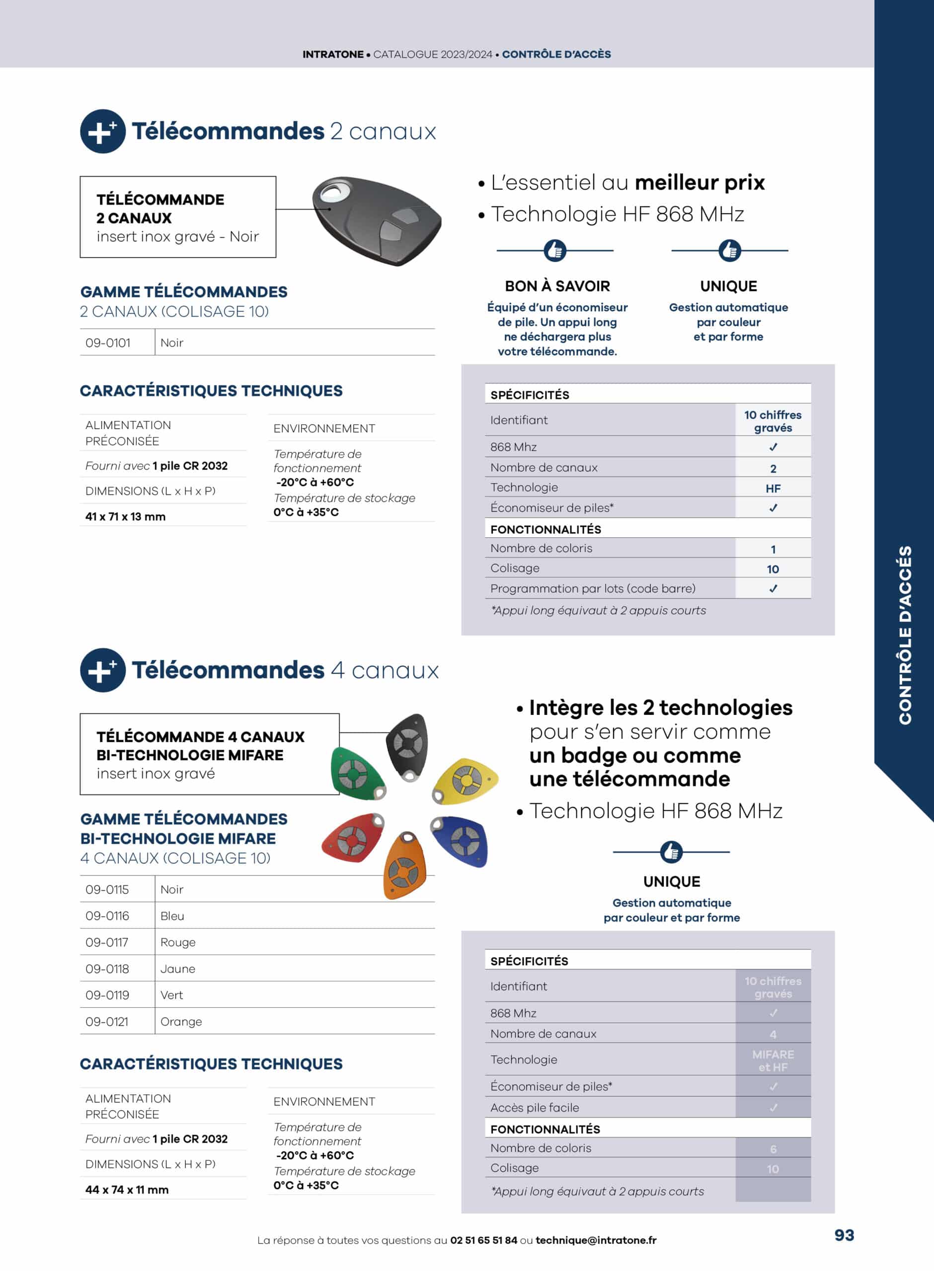 09-0101 - Télécommande 2 canaux - Intratone