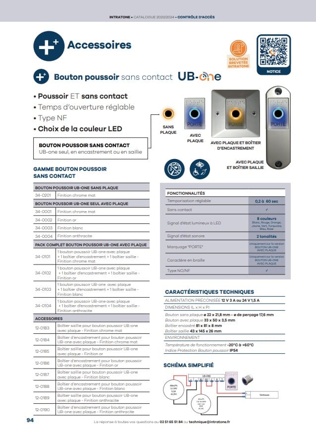 Bouton poussoir sans contact UB-one - Intratone