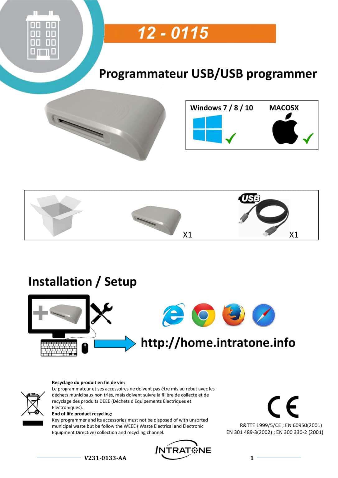 12-0115 - Programmateur usb pour badges et télécommandes - Intratone
